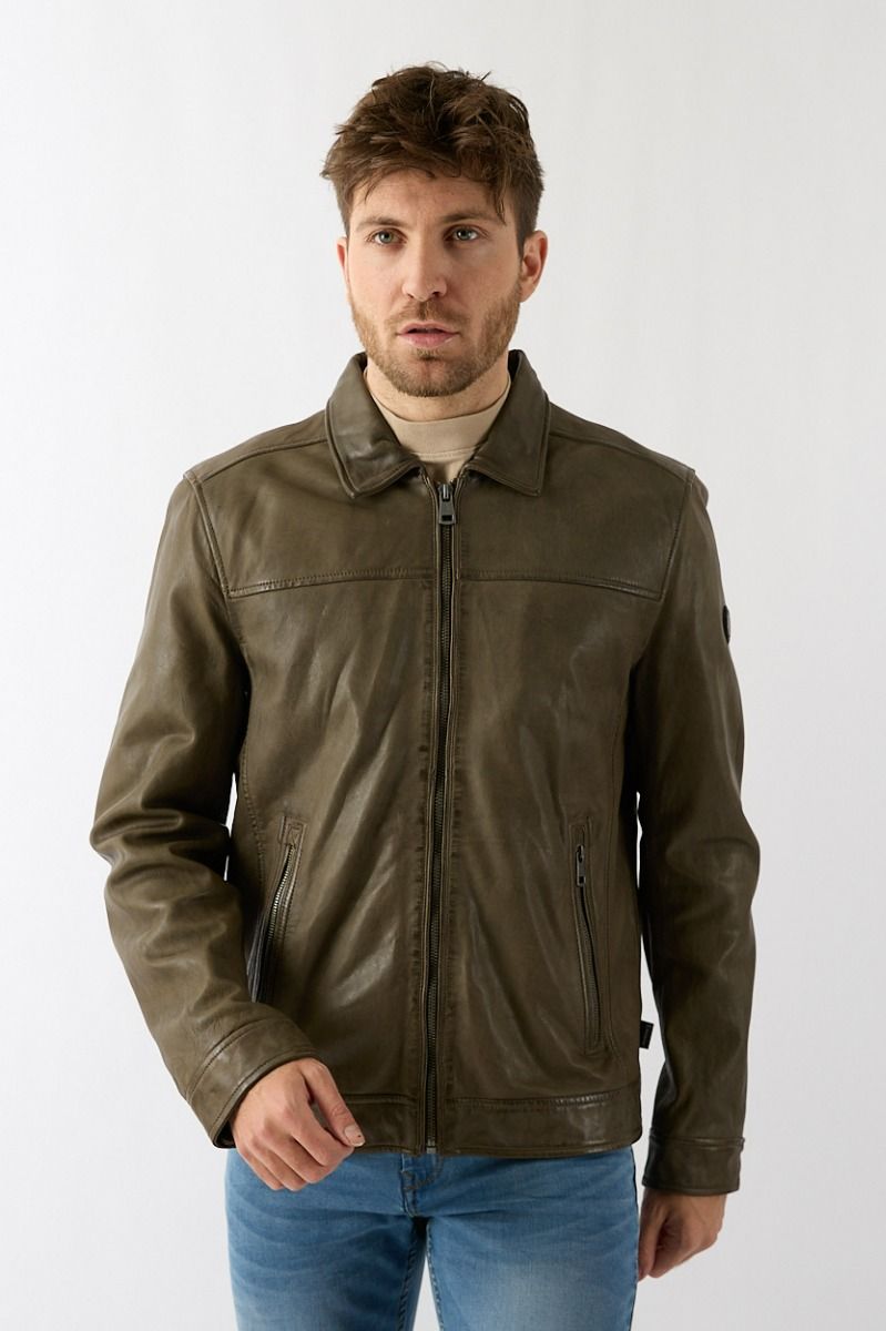 "Koop Donders Heren Jack in Olijfgroen Nappa | Scherp Geprijsd"